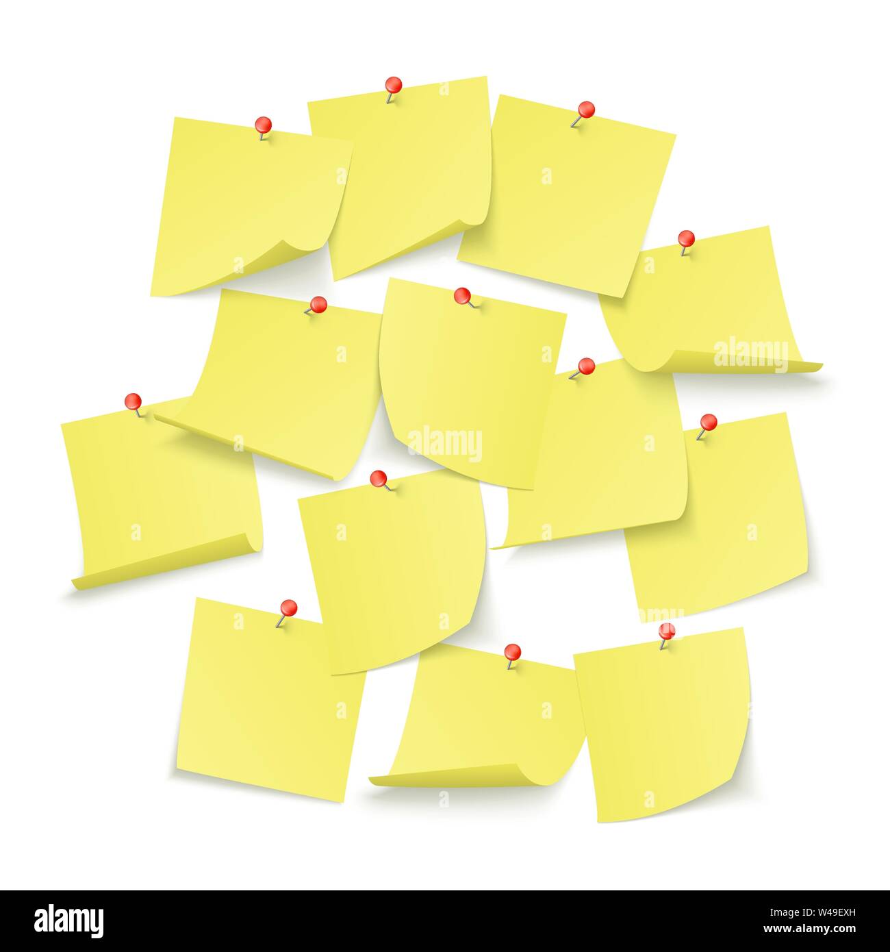 Design of reminder board hung with empty yellow stickers attached with ...