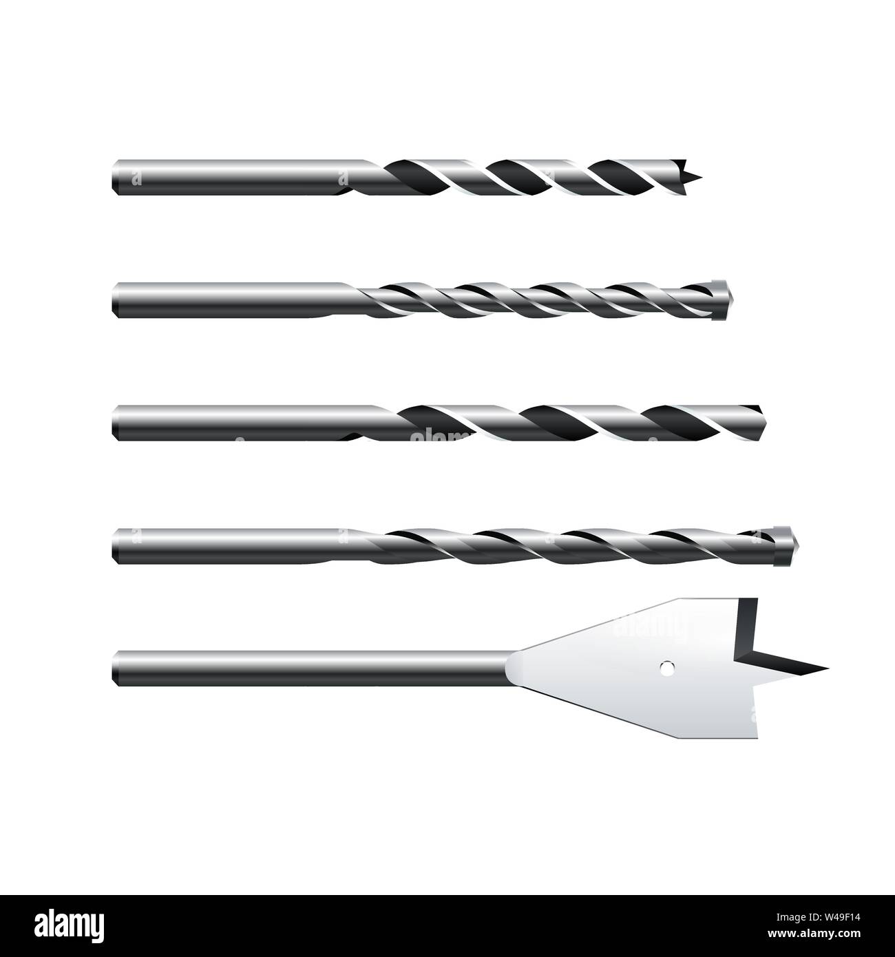 Set of realistic different steel Drill Bits. Vector illustration ...