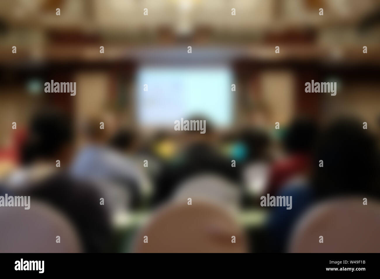 audience & stage in seminar conference room. blur background Stock ...