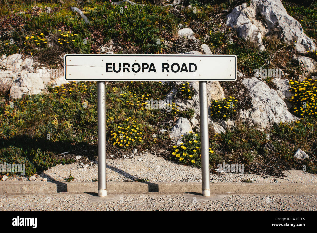 Front view of EUROPA ROAD sign beside road Stock Photo - Alamy