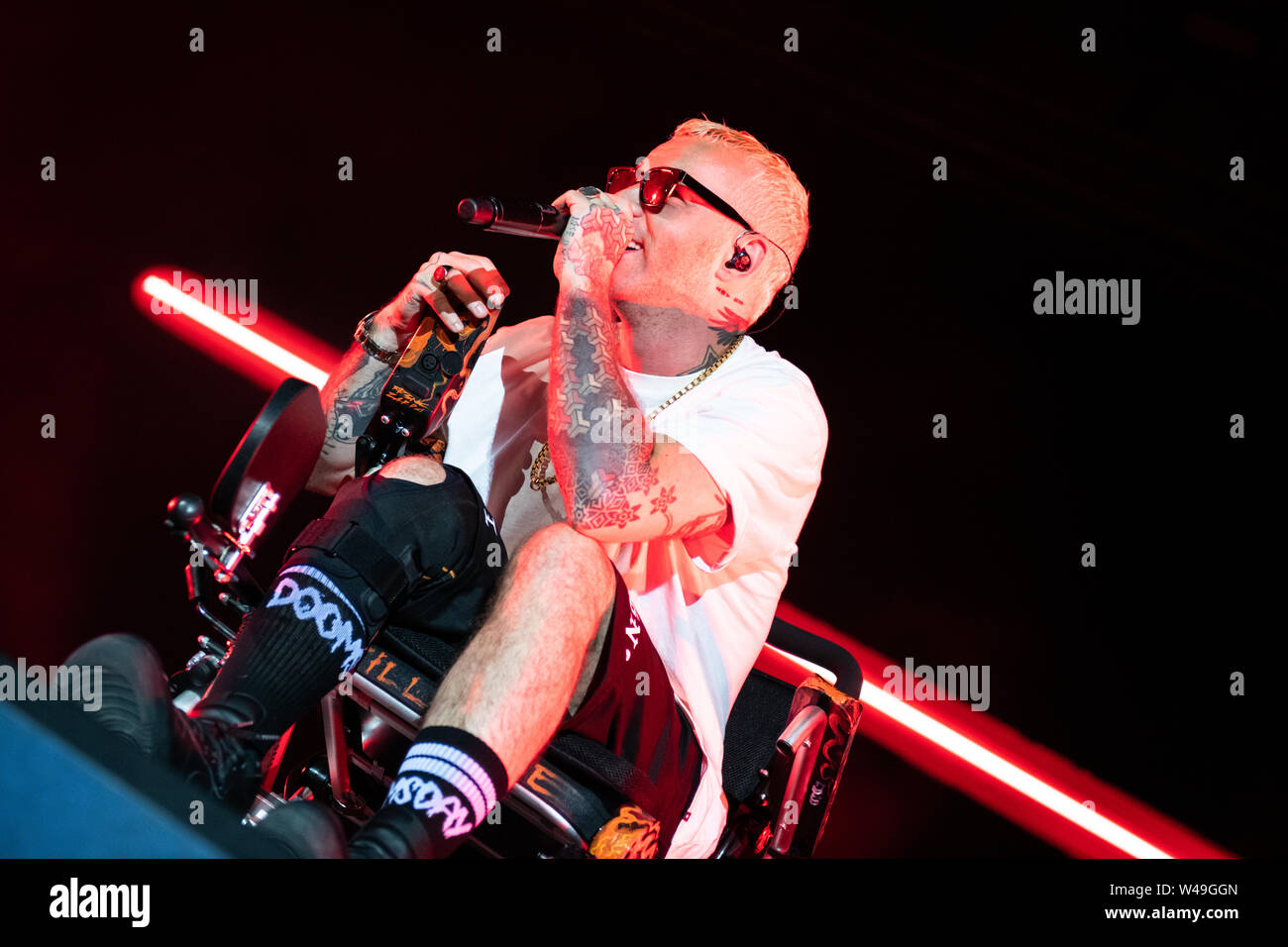 Salmo performs on stage of lucca summer festival in piazza Napoleone at ...