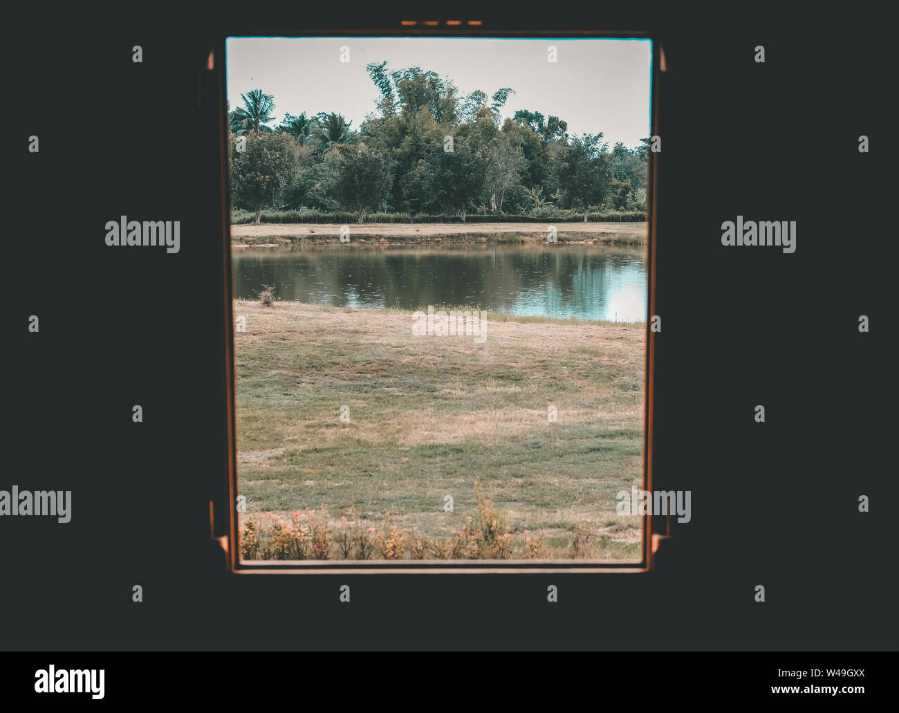 lake pond & park garden view from window Stock Photo - Alamy