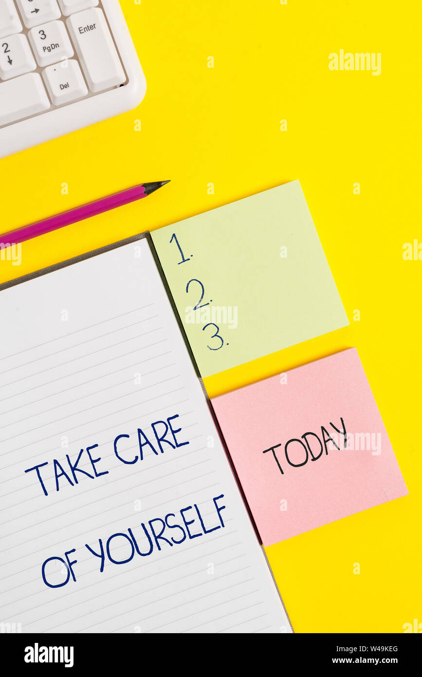 Word writing text Take Care Of Yourself. Business photo showcasing a ...
