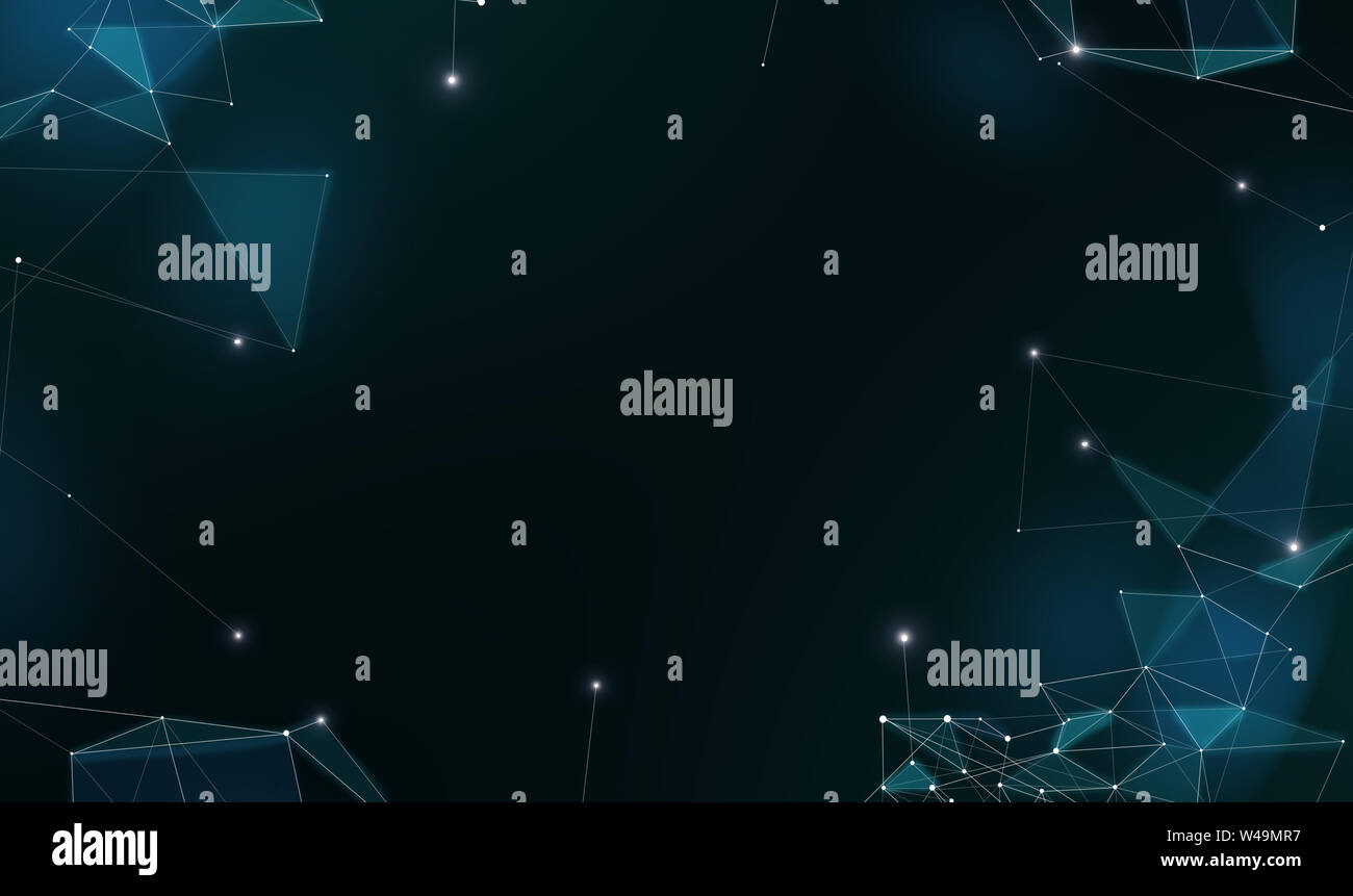 Blockchain network. Abstract connected dots on black background Stock ...