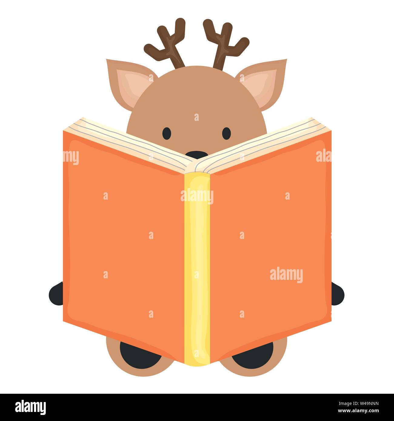 cute reindeer reading book character vector illustration design Stock ...