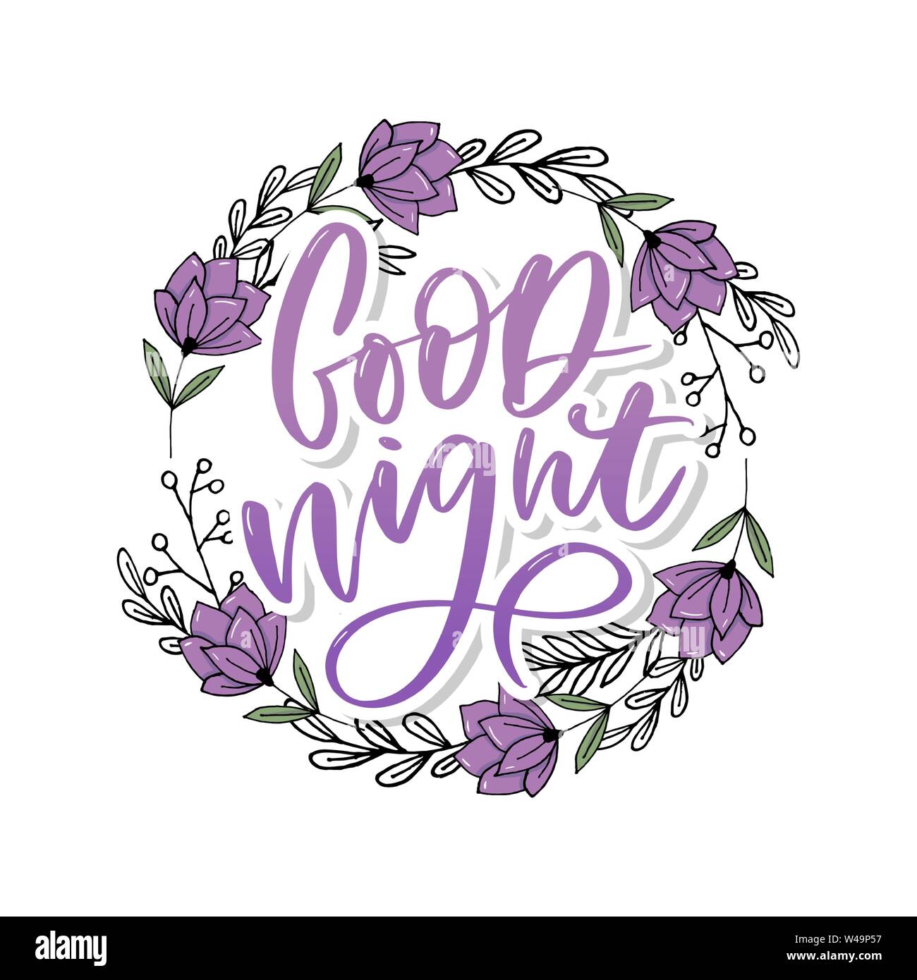 Good Night. Hand drawn typography poster. T shirt hand lettered ...