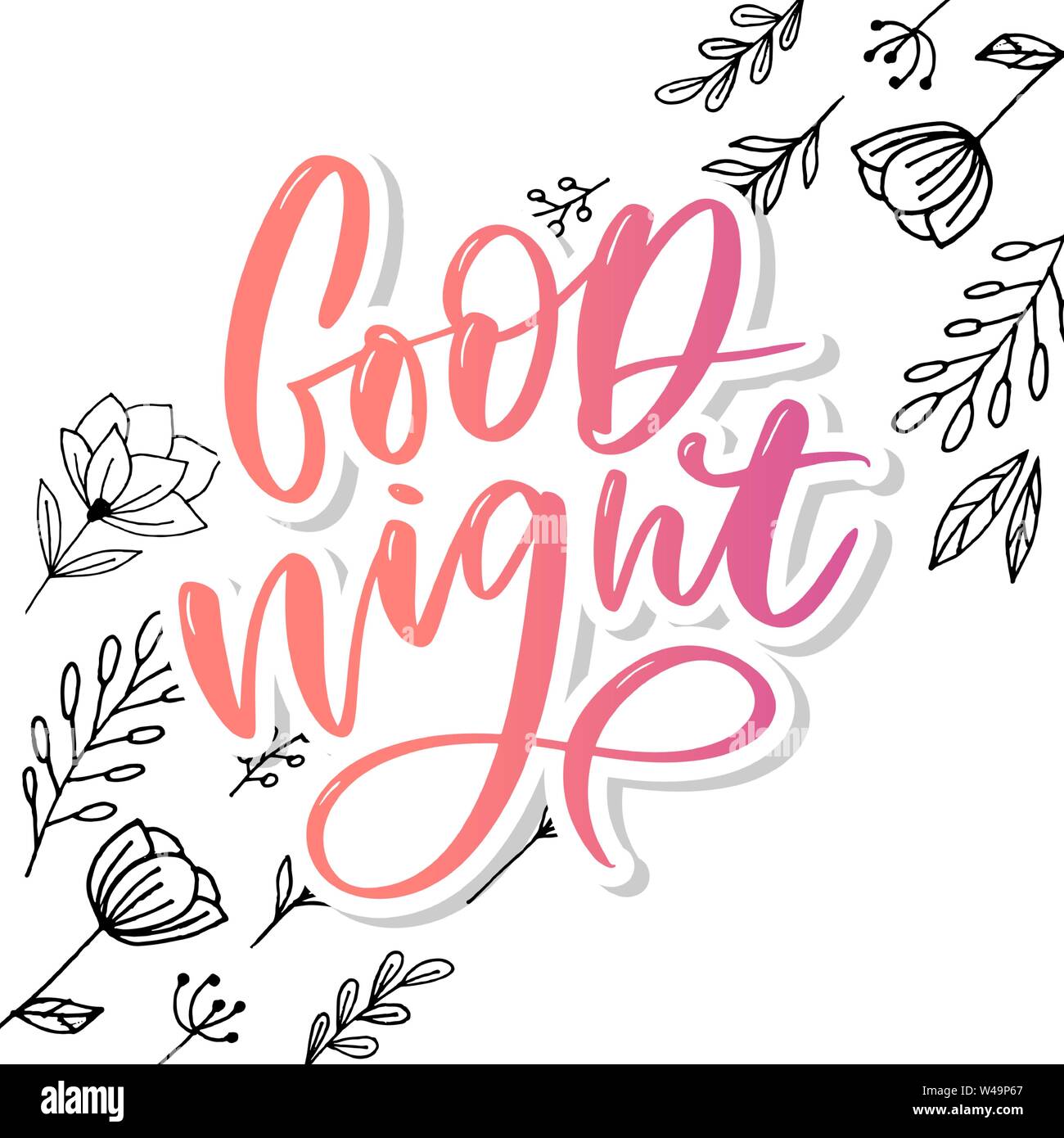 Good Night. Hand drawn typography poster. T shirt hand lettered ...