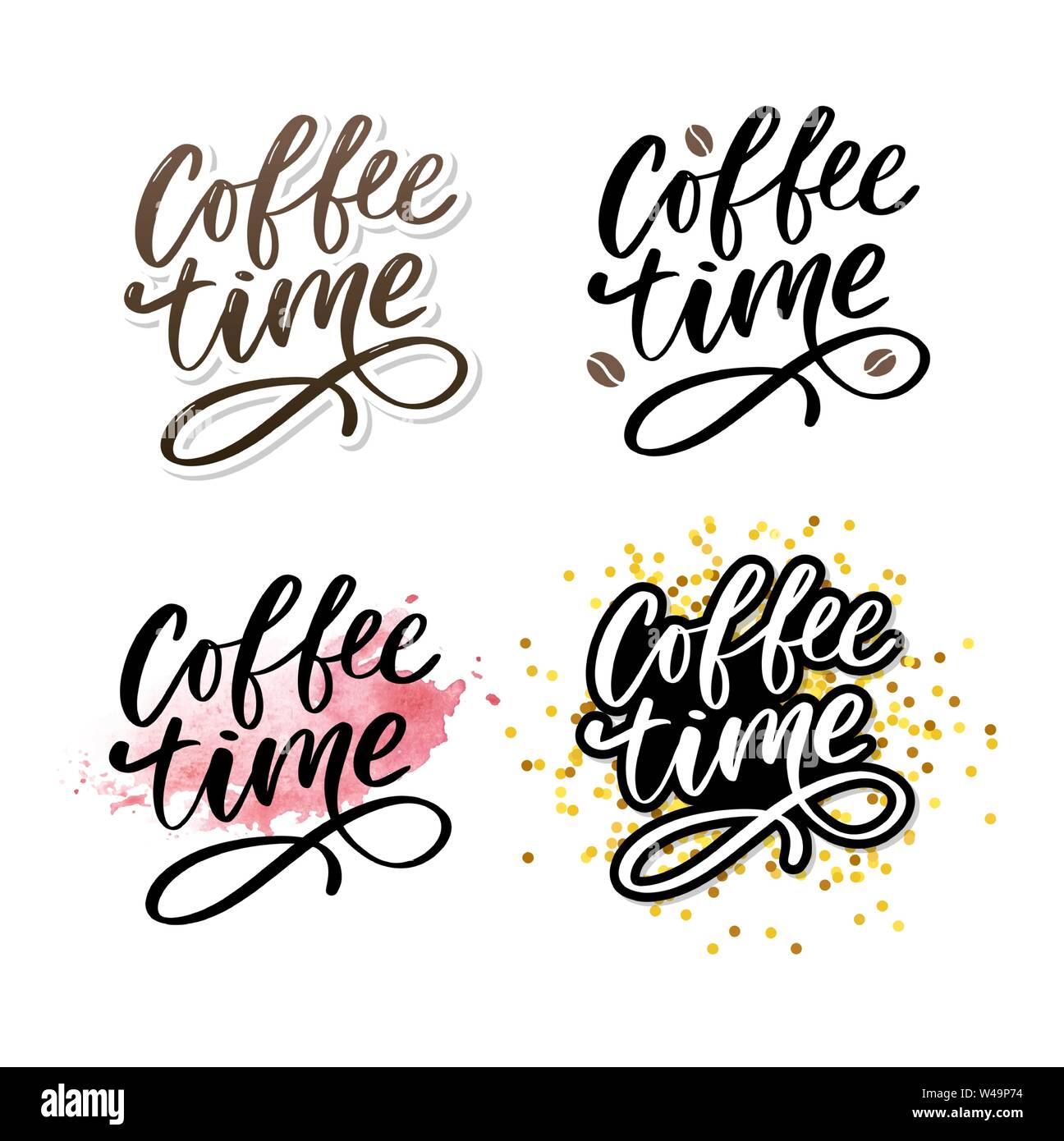 Coffee time card. Hand drawn positive quote. Modern brush calligraphy ...