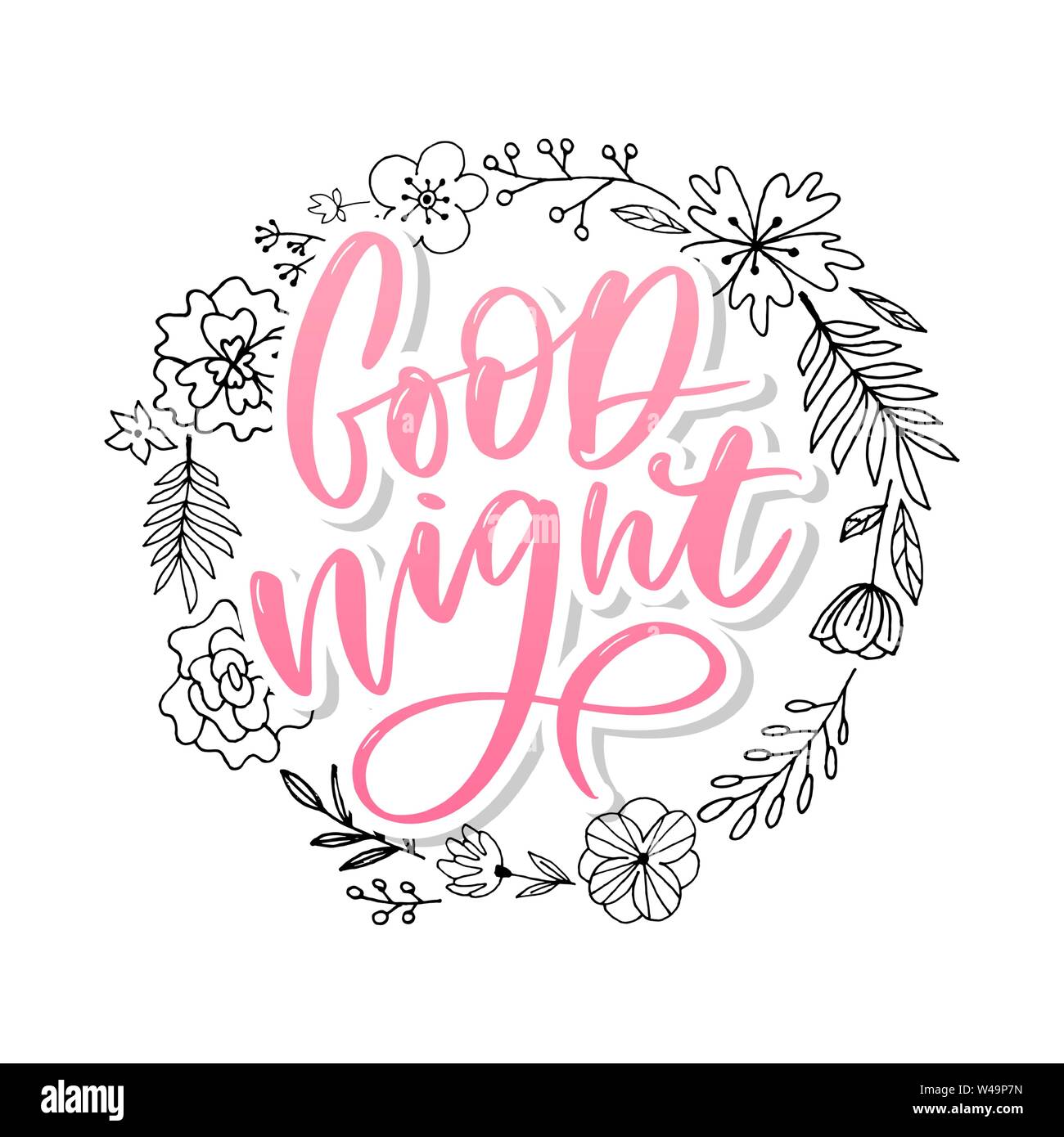 Good Night. Hand drawn typography poster. T shirt hand lettered ...