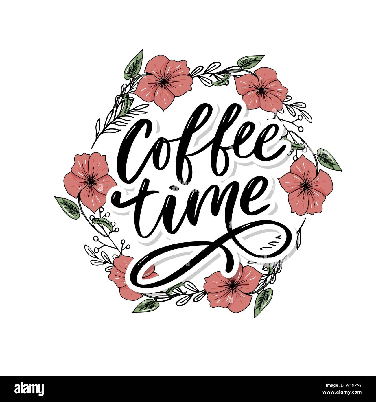 Coffee time card. Hand drawn positive quote. Modern brush calligraphy ...