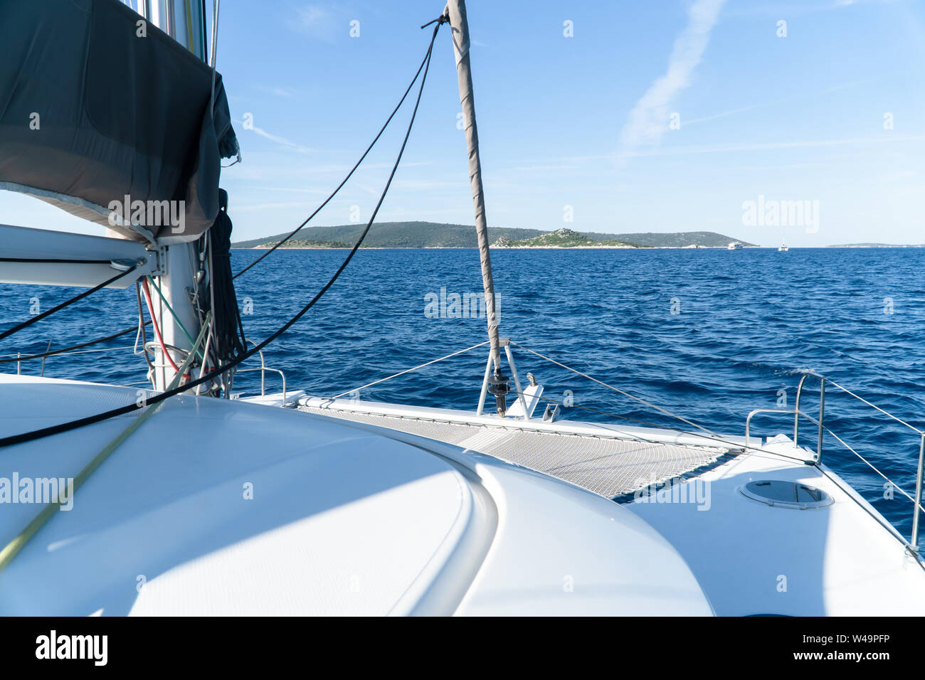 Catamaran sailing at sea in Croatia, Europe Stock Photo - Alamy