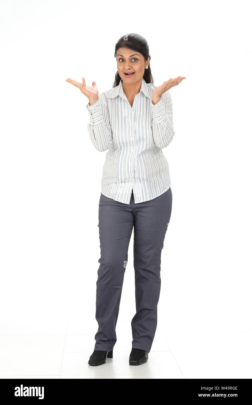 Woman showing face looking Cut Out Stock Images & Pictures - Alamy