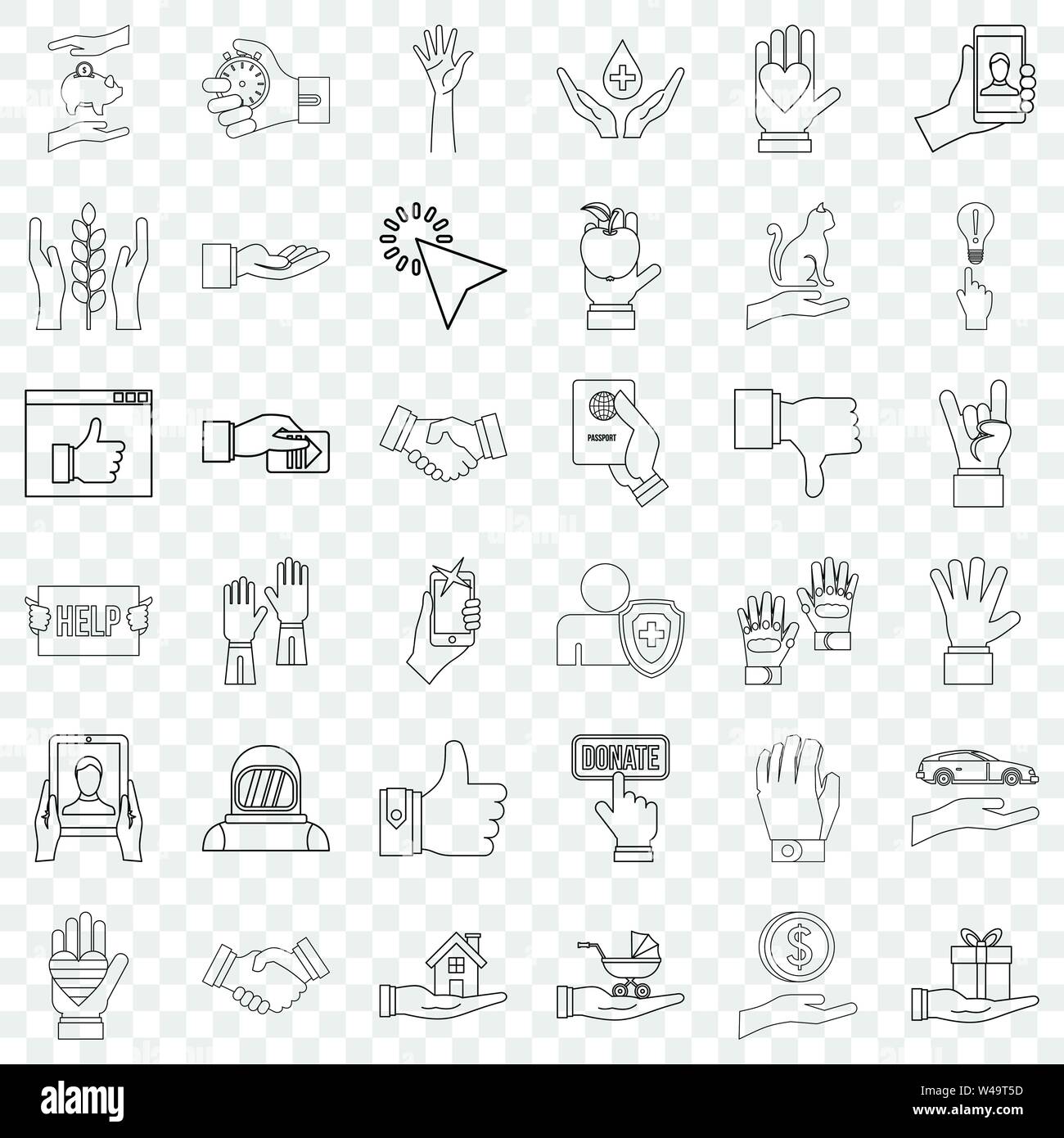 Hand icons set, outline style Stock Vector Image & Art - Alamy