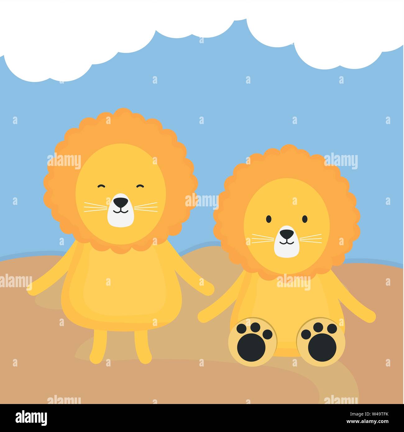 cute lions couple childish characters vector illustration design Stock ...