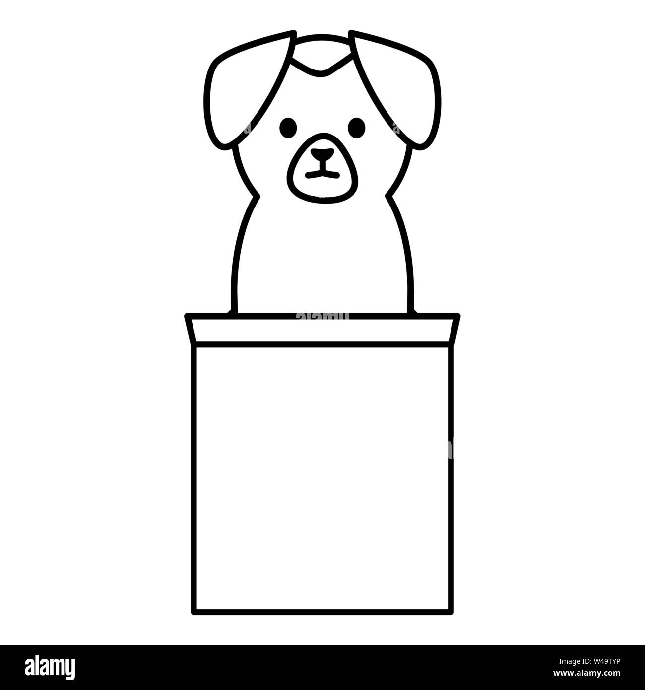 little dog adorable with carton box vector illustration design Stock ...