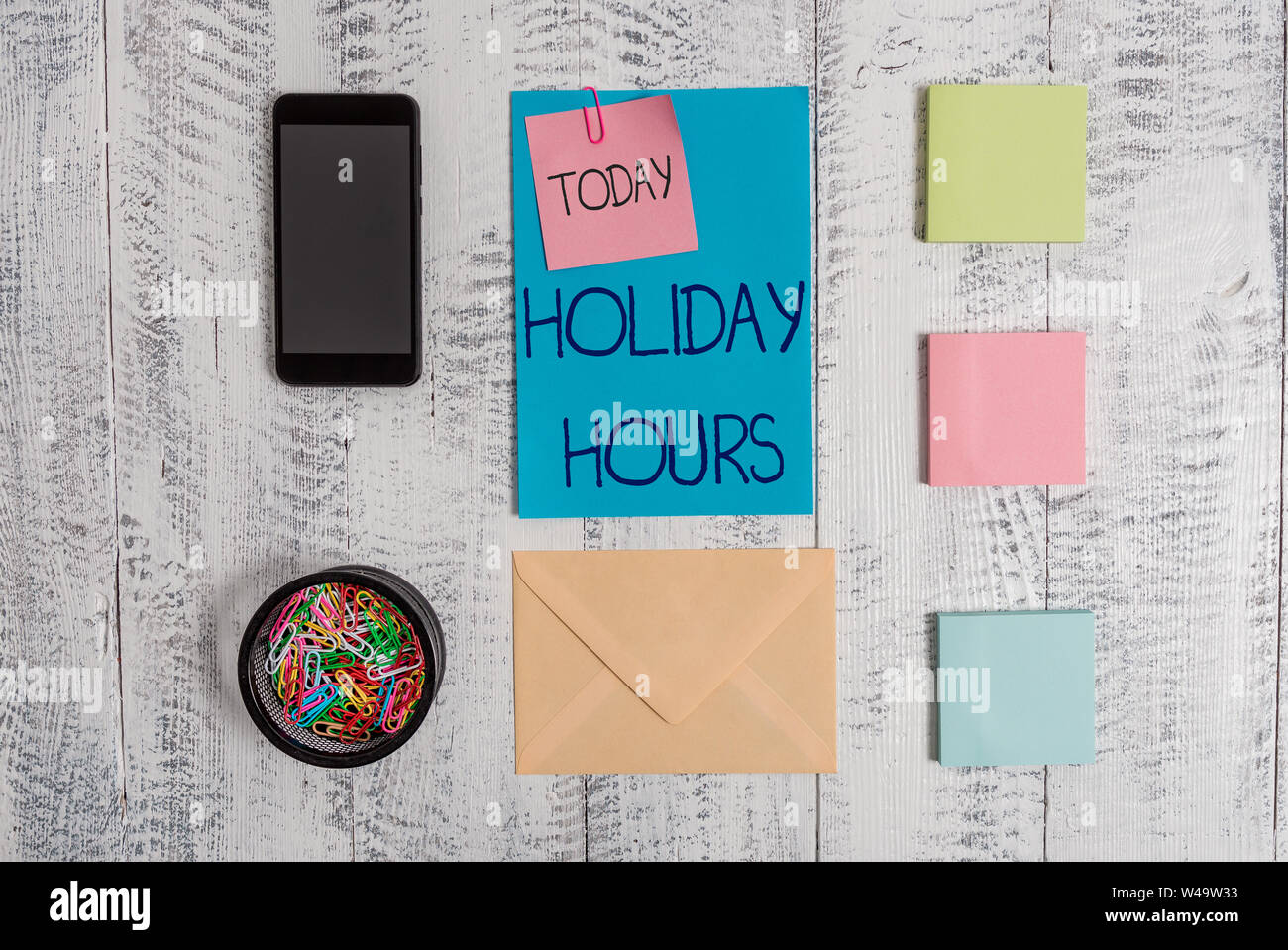 Handwriting text Holiday Hours. Conceptual photo employee receives ...