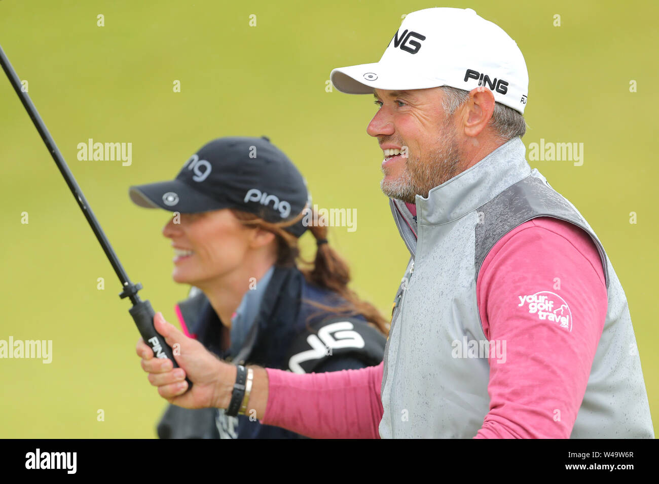 England's Lee Westwood (right) with caddy and girlfriend Helen Storey ...