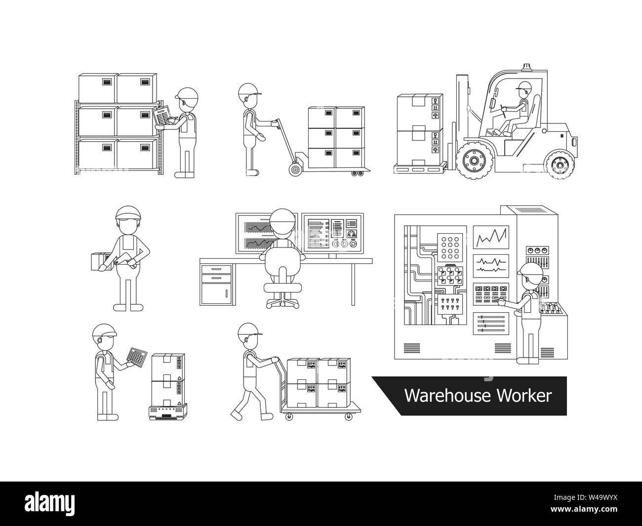 Warehouse worker or delivery man character vector illustration Stock ...