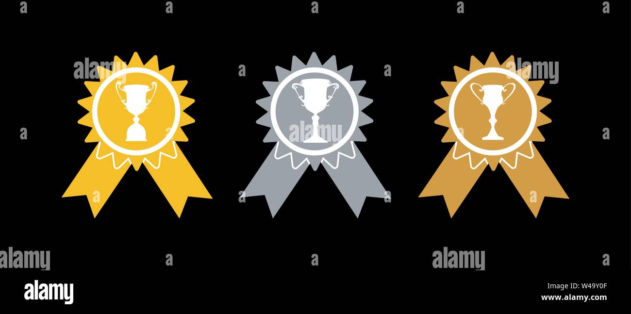Prize awards. Gold, silver and bronze medals featuring cups, simple ...
