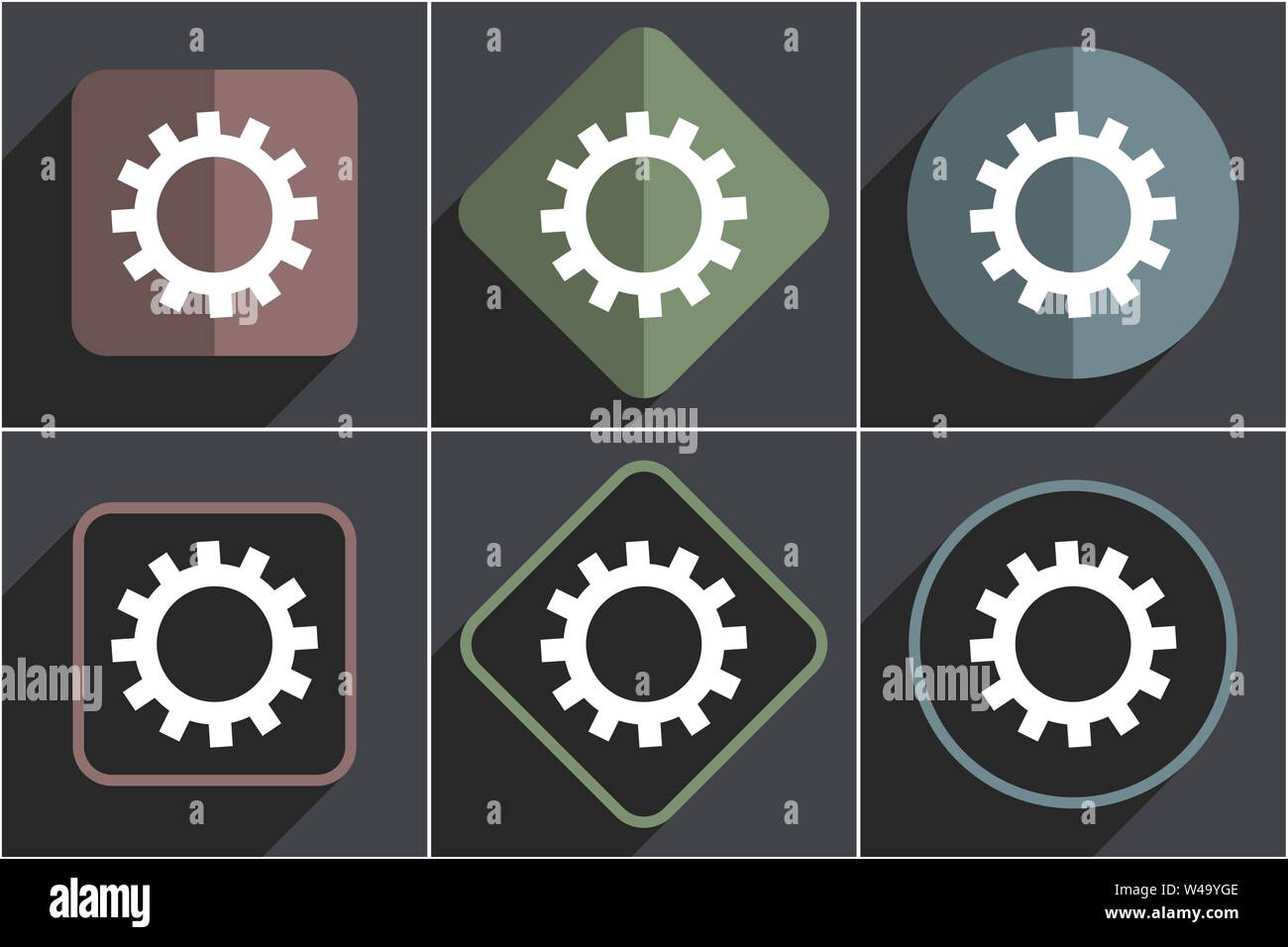 Gears flat white icons hi-res stock photography and images - Alamy