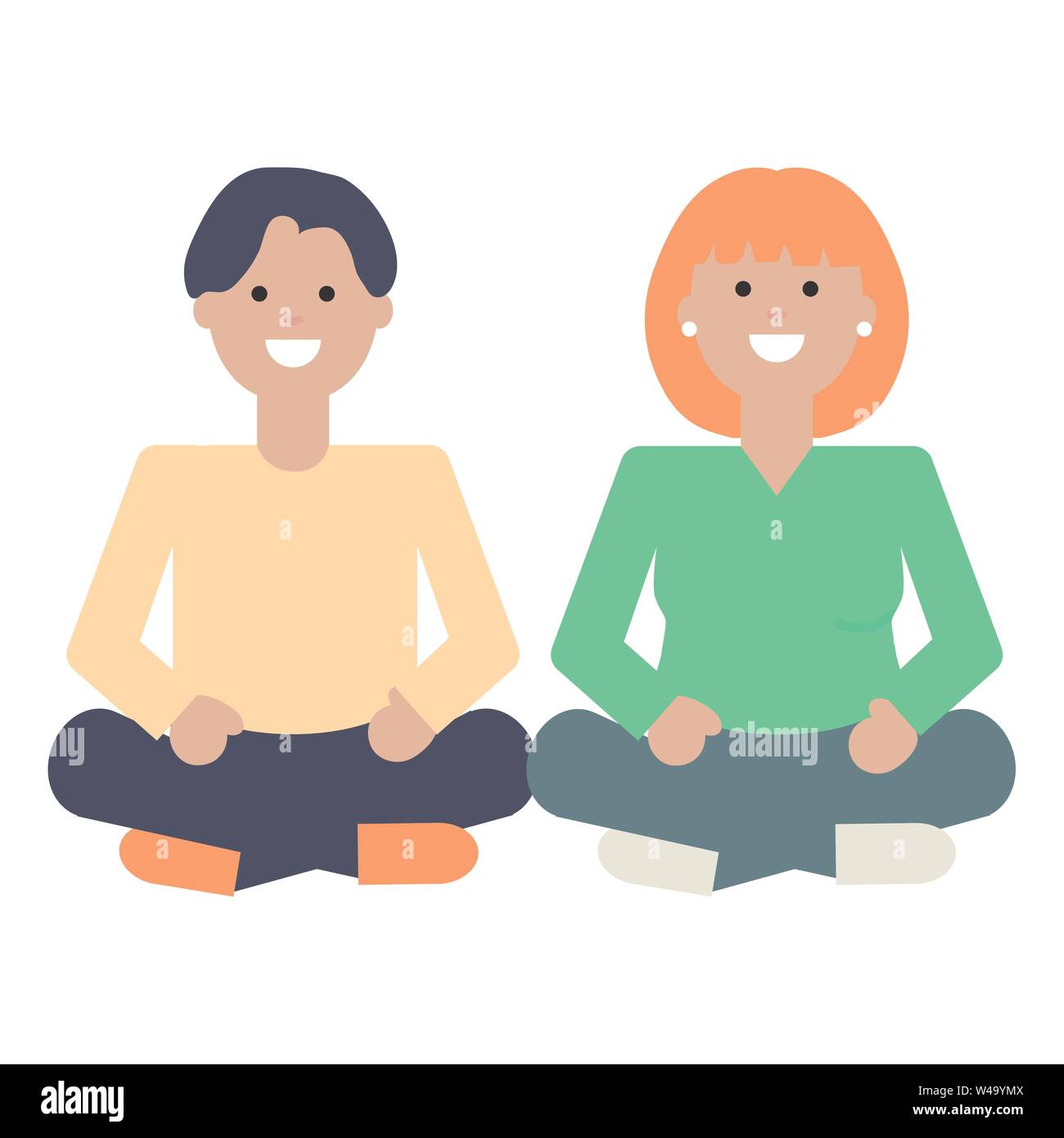 young lovers couple with lotus position characters vector illustration ...