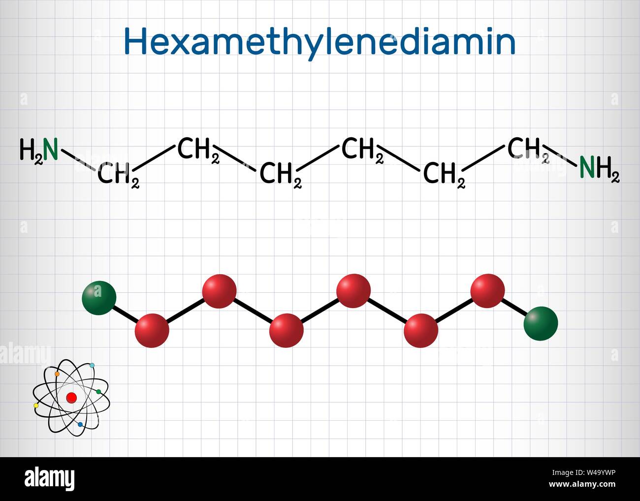 Hexamethylenediamine diamine molecule. It is monomer for nylon ...