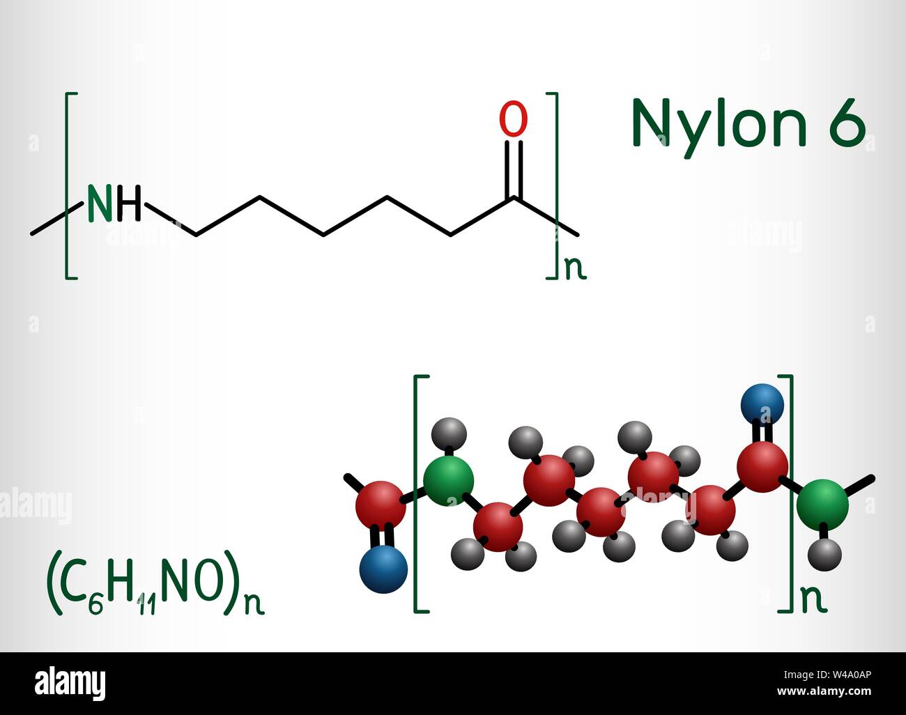 Nylon 6 or polycaprolactam polymer molecule. Structural chemical ...
