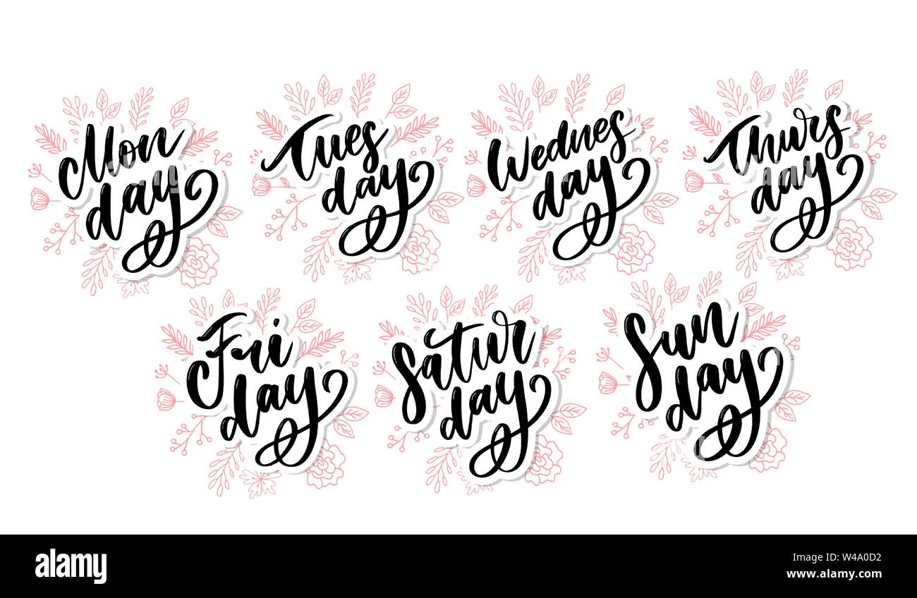 Vector handwritten week days and symbols set. Ink font. Stickers for ...