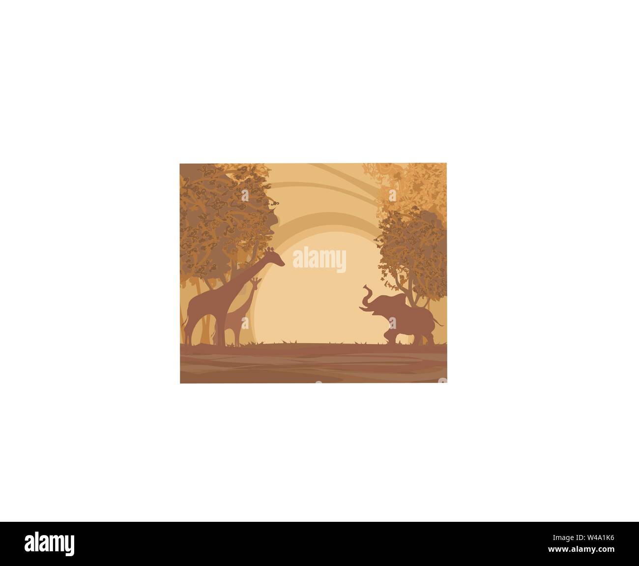 African sunset and animals, abstract illustration Stock Vector Image ...