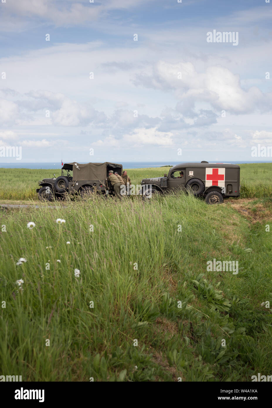 Vintage WW2 vehicles at the Longues Battery during the D Day ...