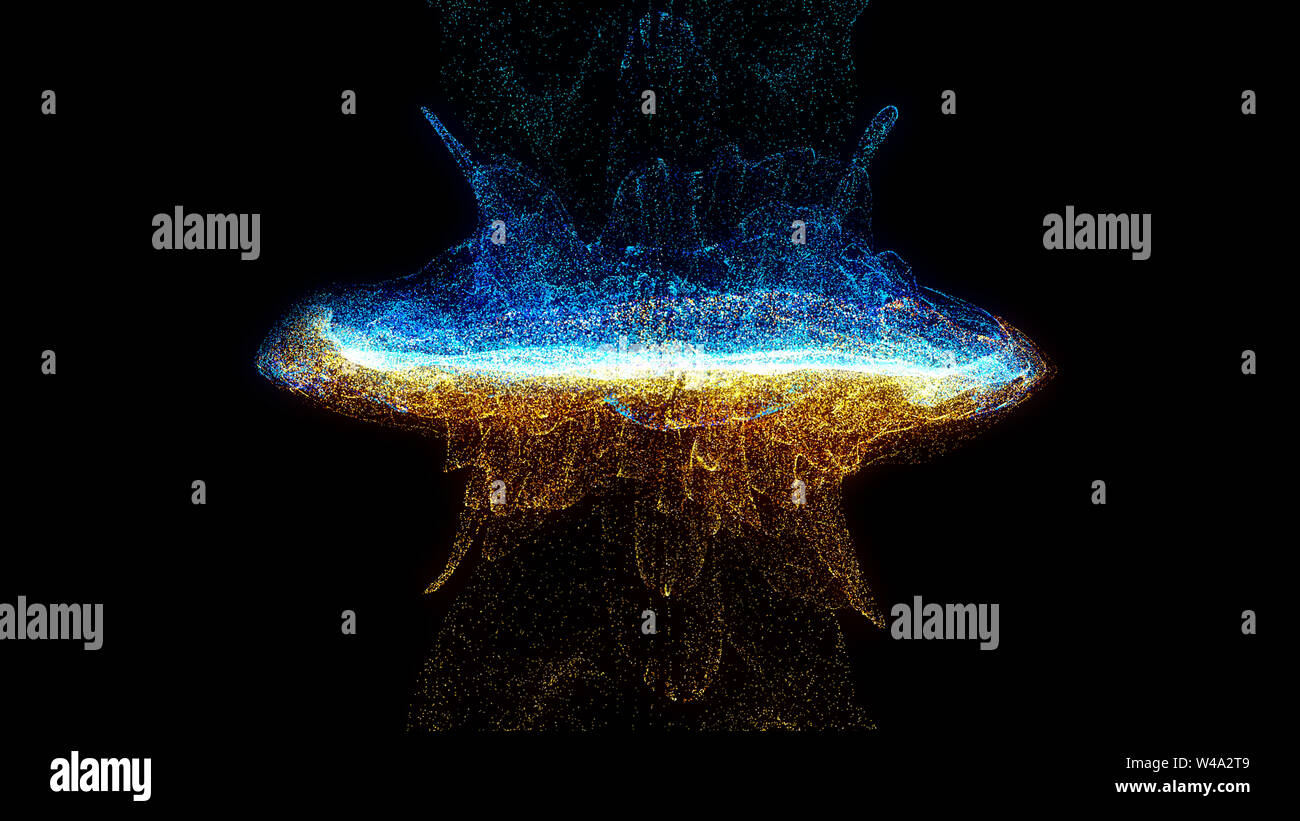 Colorful abstract of particles explosion swirling slow motion collision ...