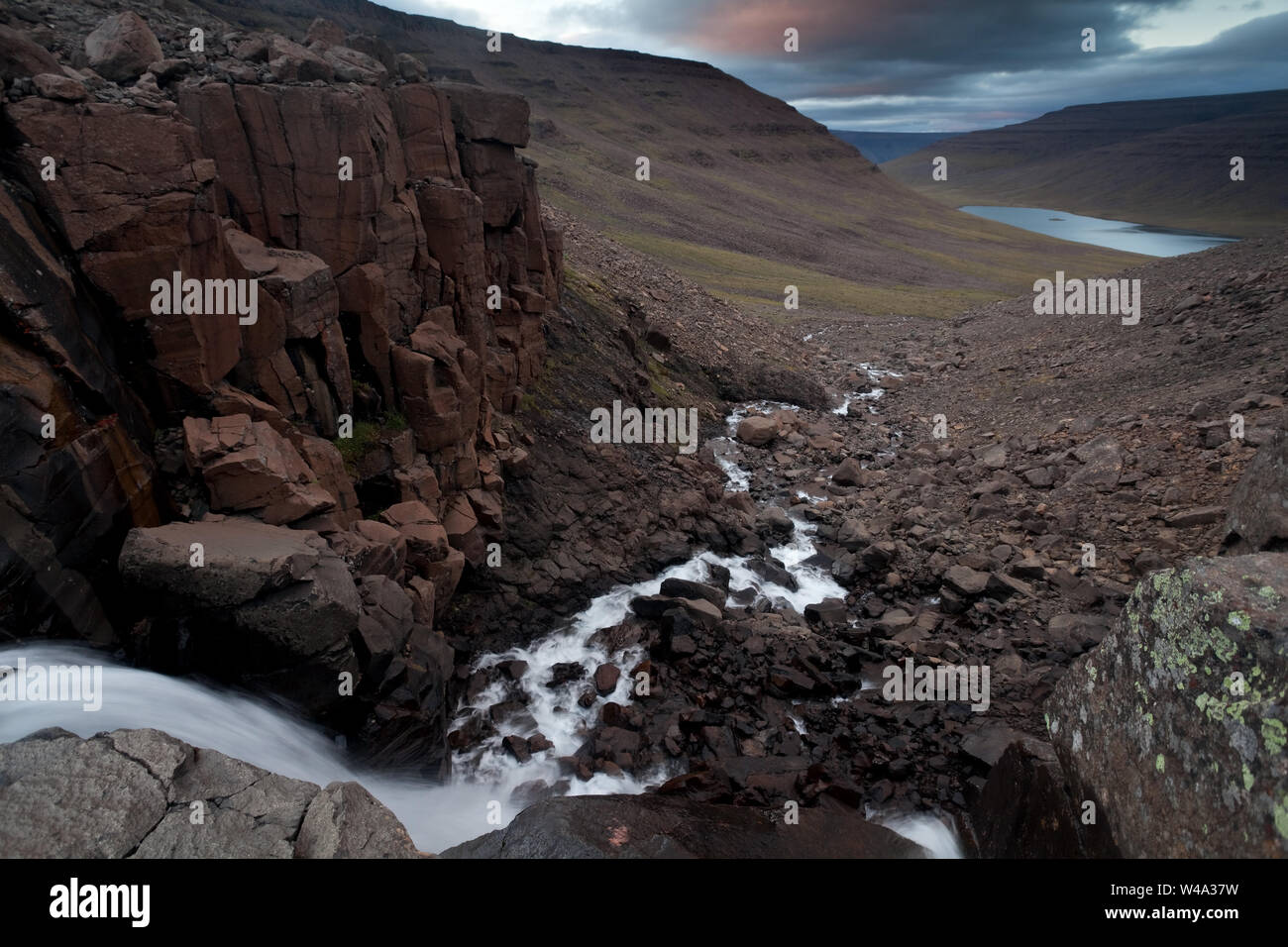 Kotuy (Kotui) river area, Waterfall in rocky valley. Putorana plateau ...