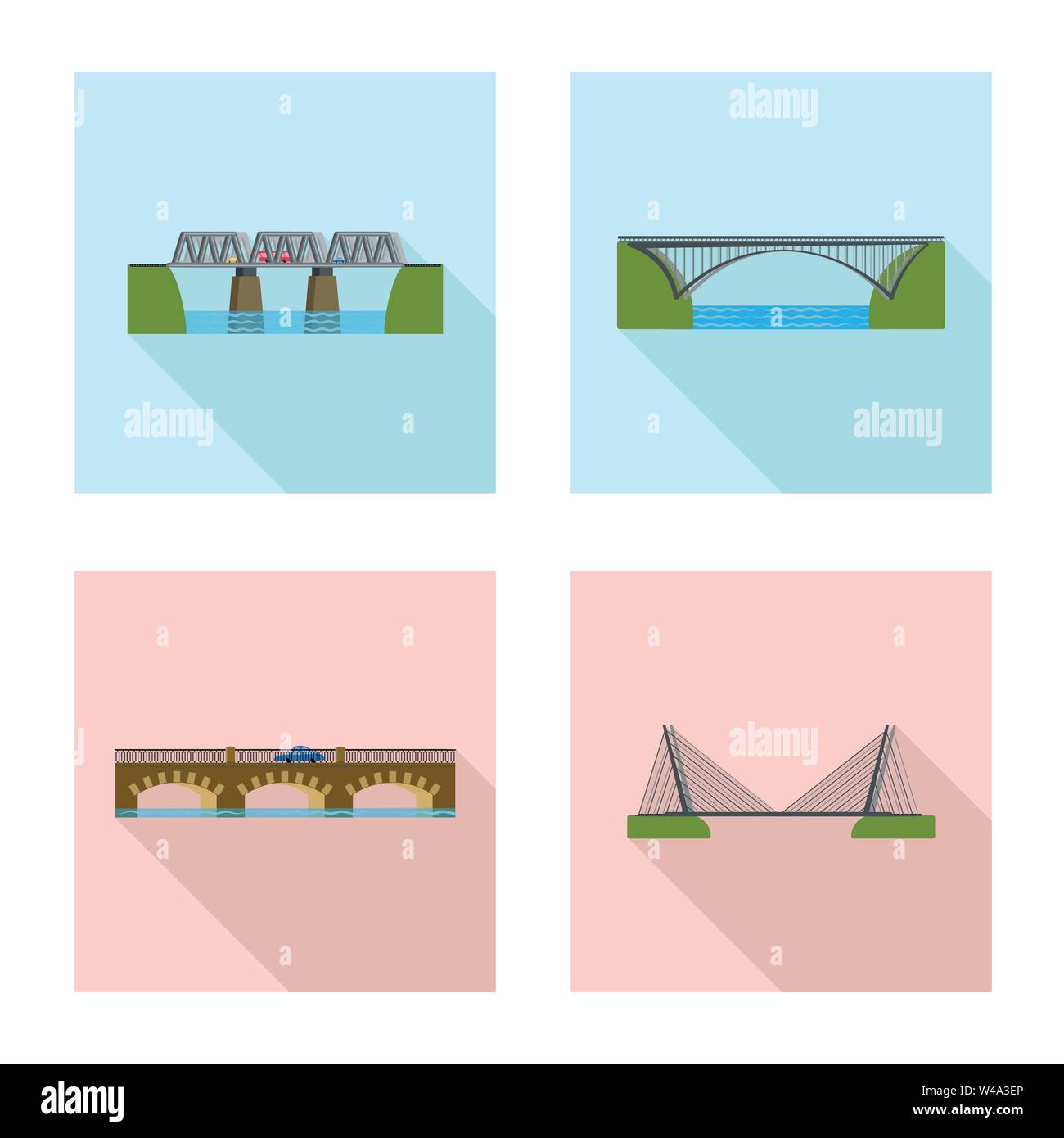 Vector illustration of bridgework and bridge symbol. Collection of ...