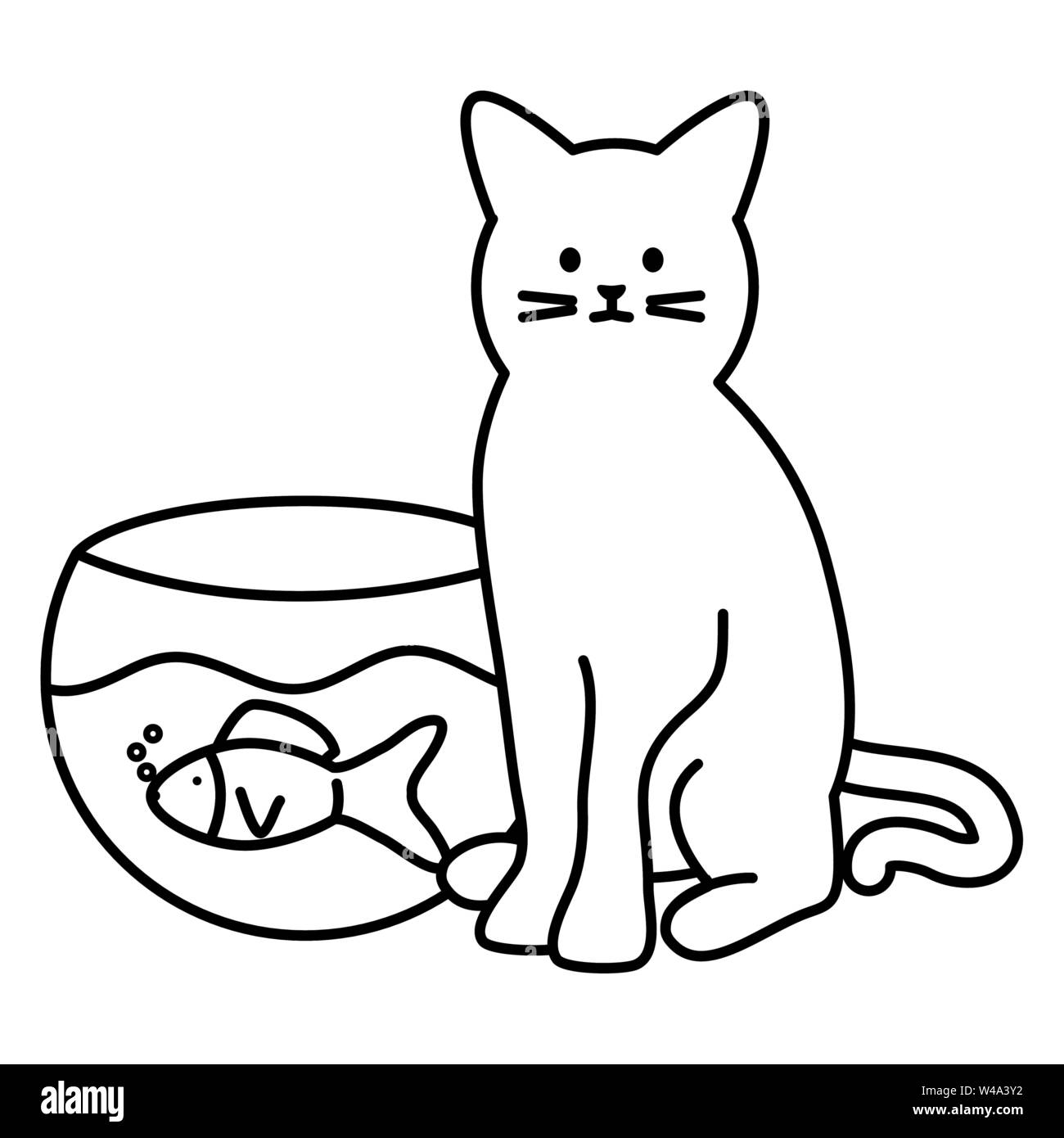 Cat Eating Fish Clipart To Color