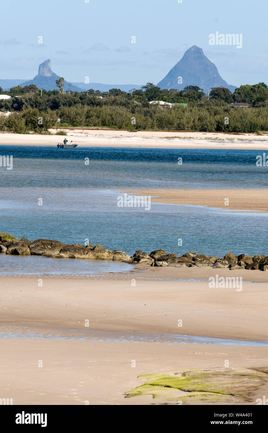 Bulcock Beach in Caloundra, Queensland, Australia. In the distance are ...