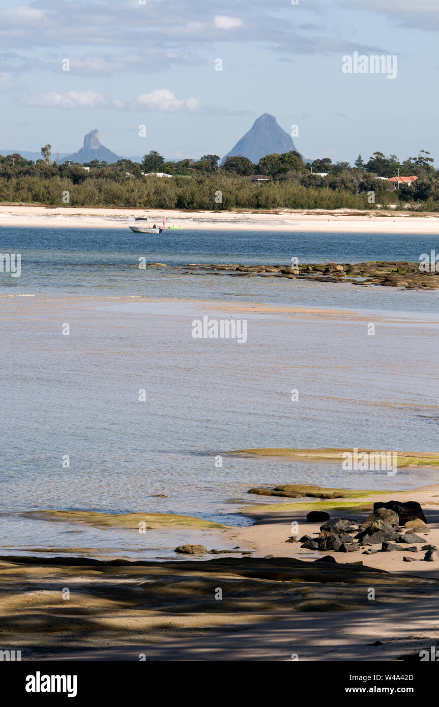 Bulcock Beach in Caloundra, Queensland, Australia. In the distance are ...