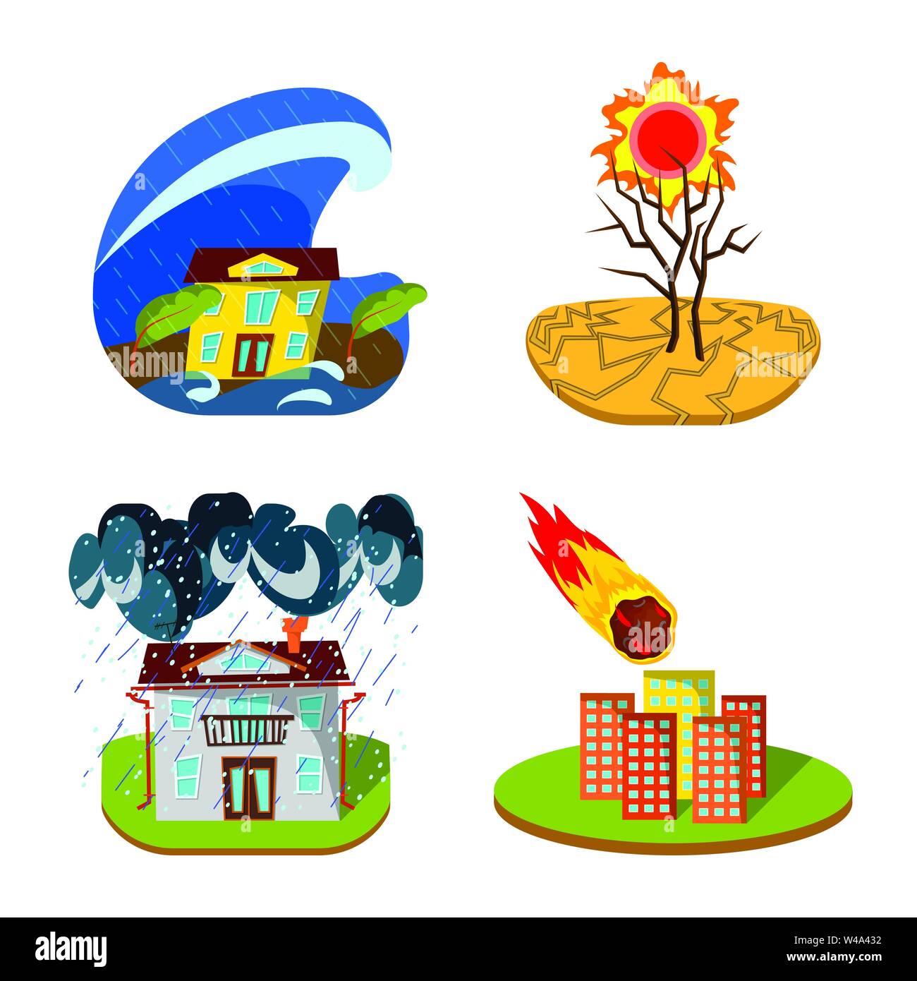 Vector illustration of cataclysm and disaster symbol. Set of cataclysm ...