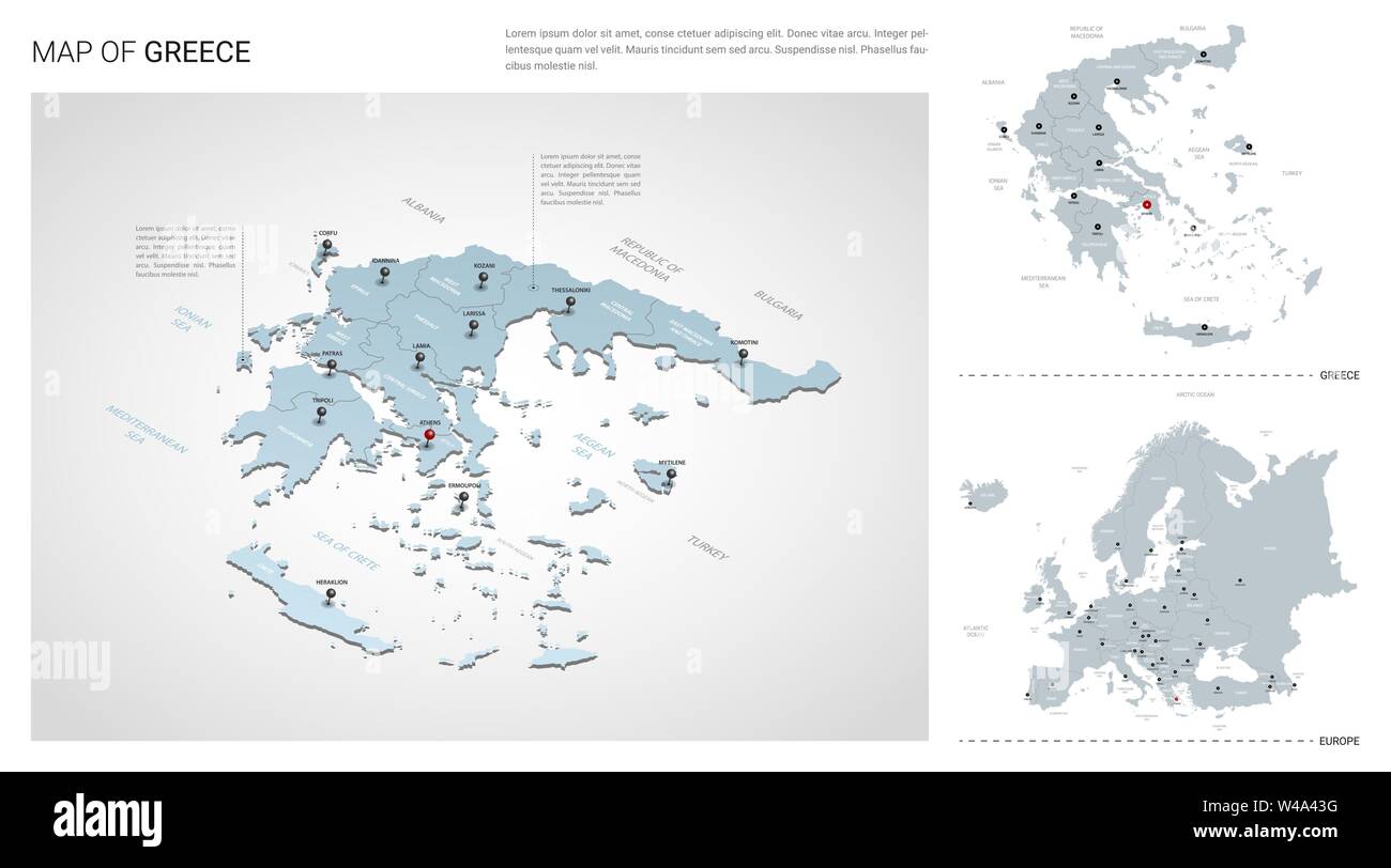 Vector set of Greece country. Isometric 3d map, Greece map, Europe map ...