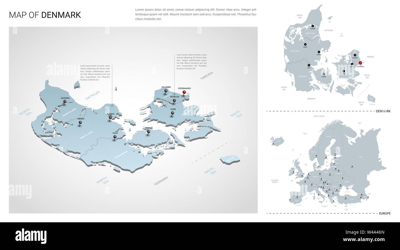 Vector set of Denmark country. Isometric 3d map, Denmark map, Europe ...