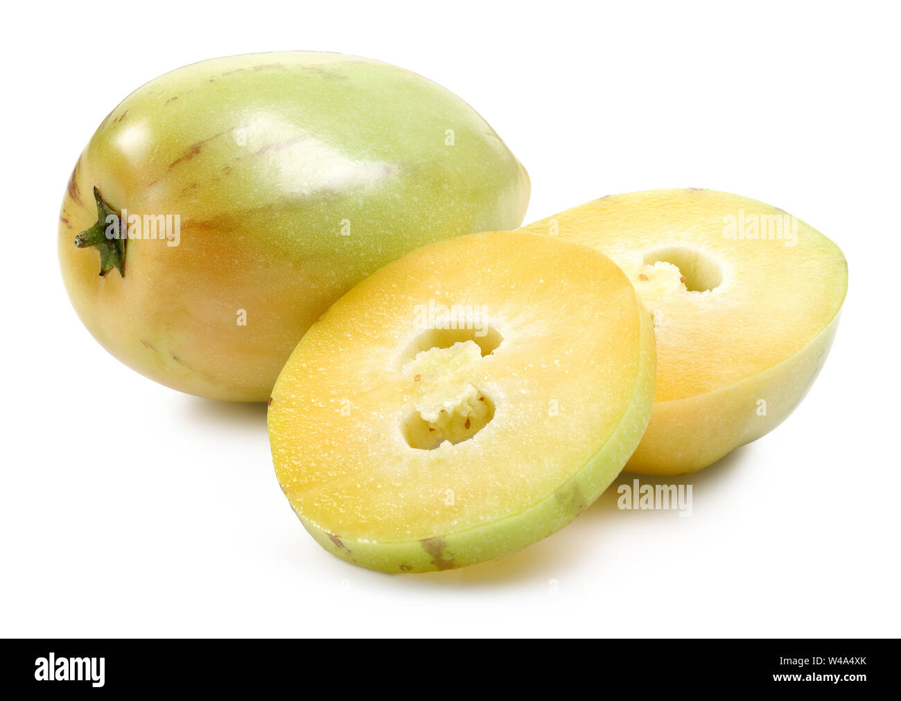 Pepino melon fruits isolated on white background Stock Photo - Alamy