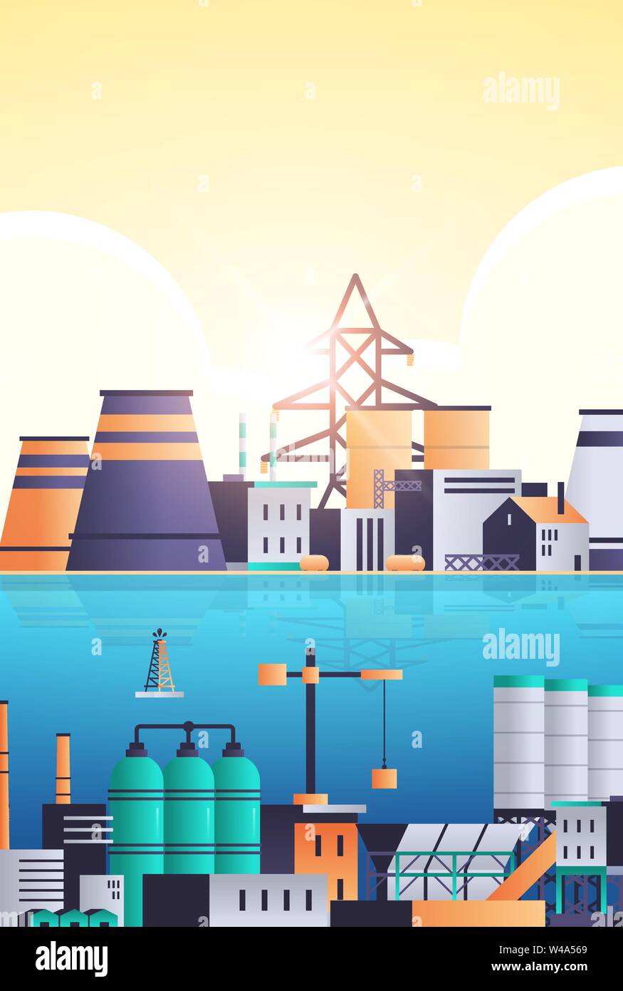 manufacturing factory buildings near river or sea industrial zone plant ...