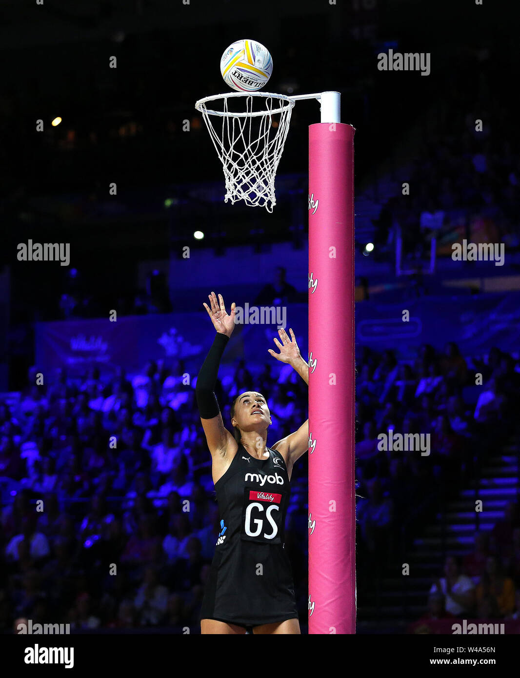 New Zealand's Maria Folau shoots at the goal during the netball World ...