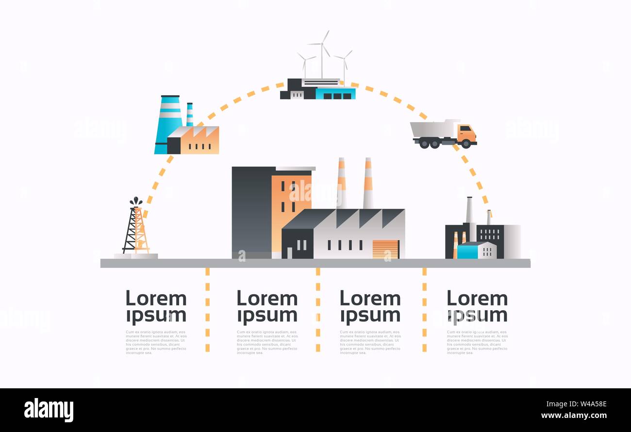 factory building icon infographic template plant with pipes and chimney ...