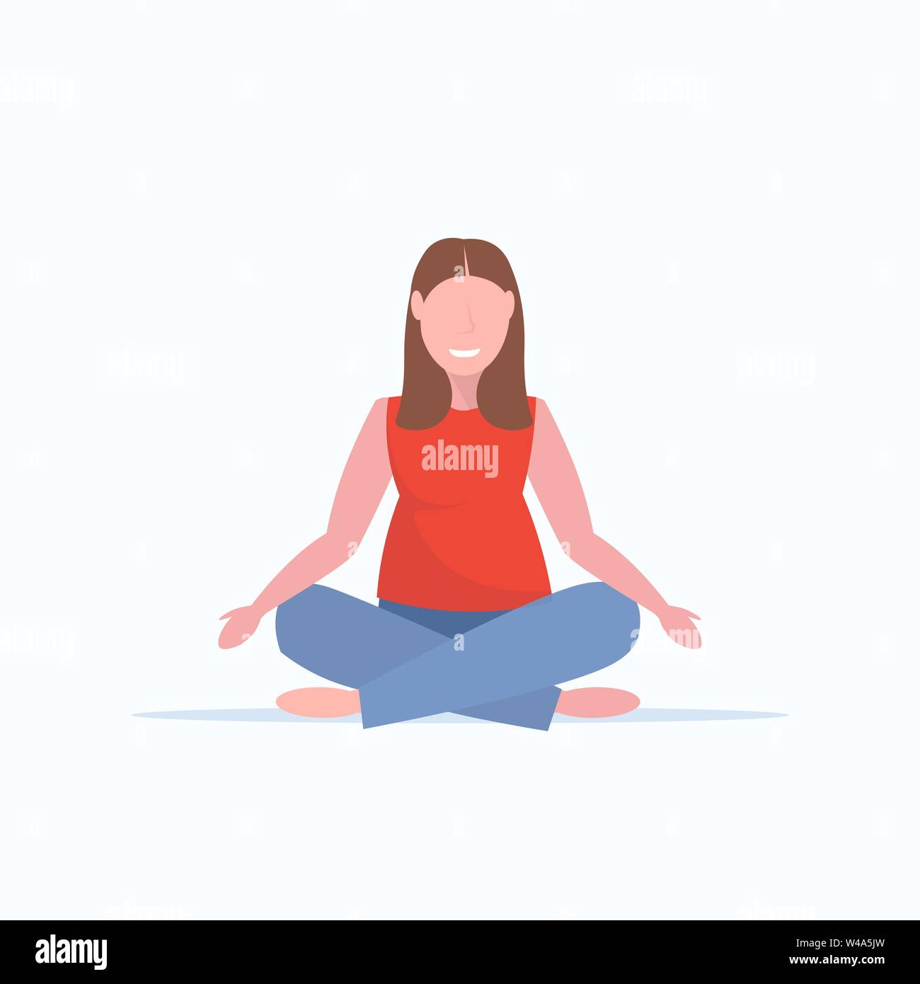 fat obese woman sitting lotus pose girl doing yoga exercises training ...