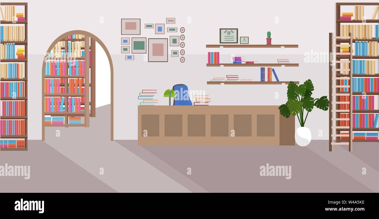 modern library interior empty no people bookstore with bookshelves and ...