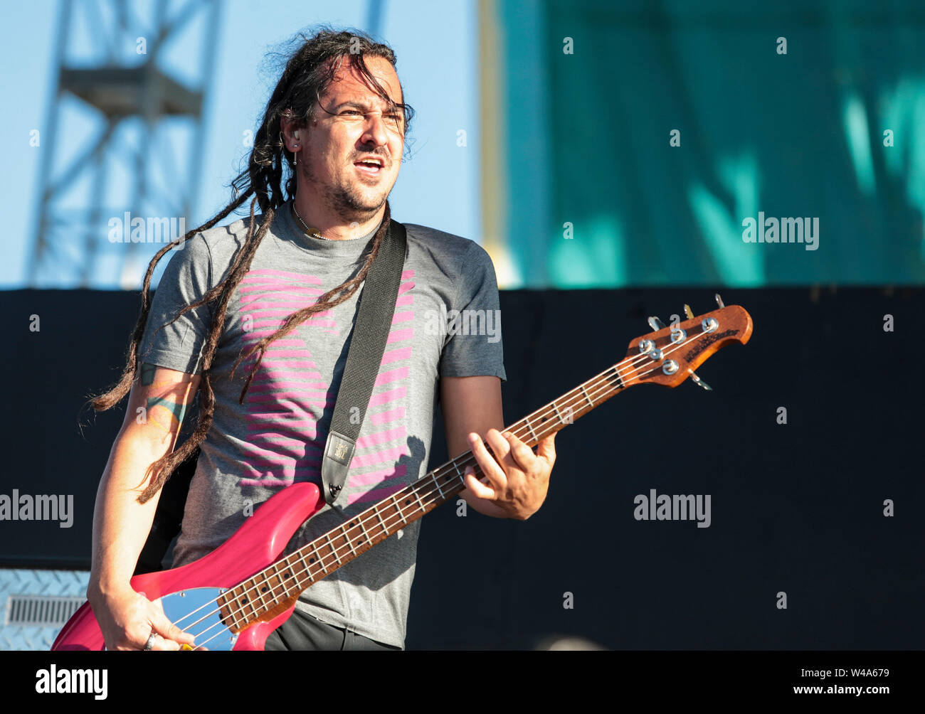 California, USA . 20th July, 2019. Less Than Jake bassist Roger Lima ...