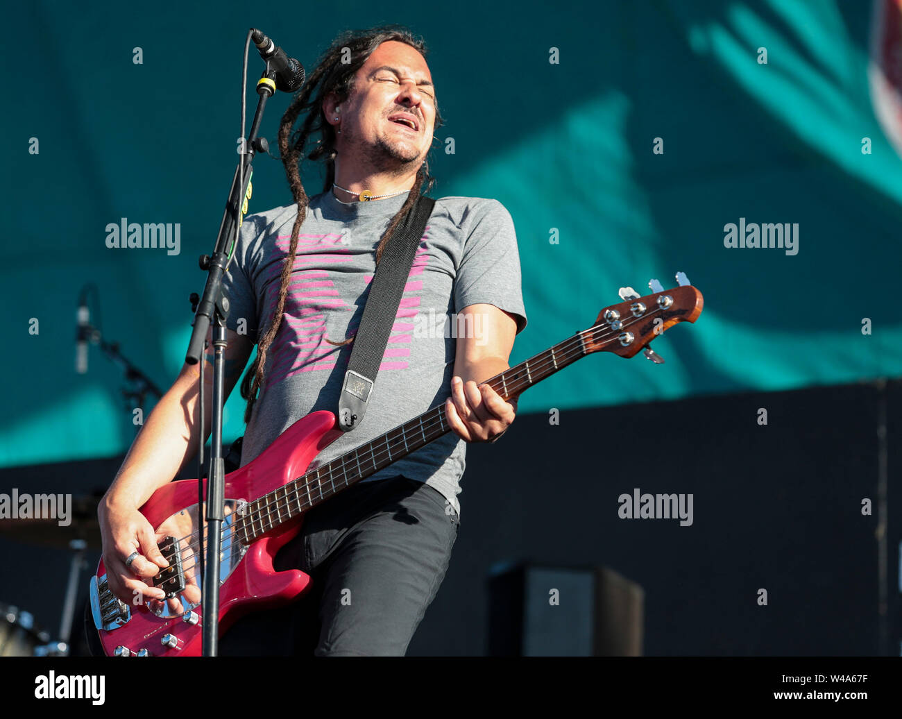 California, USA . 20th July, 2019. Less Than Jake bassist Roger Lima ...