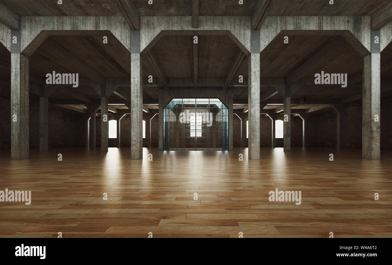 Abandoned assembly hall, empty room, 3d rendering Stock Photo - Alamy