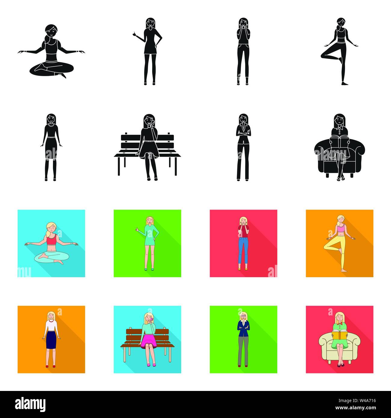 Vector design of posture and mood sign. Set of posture and female stock ...