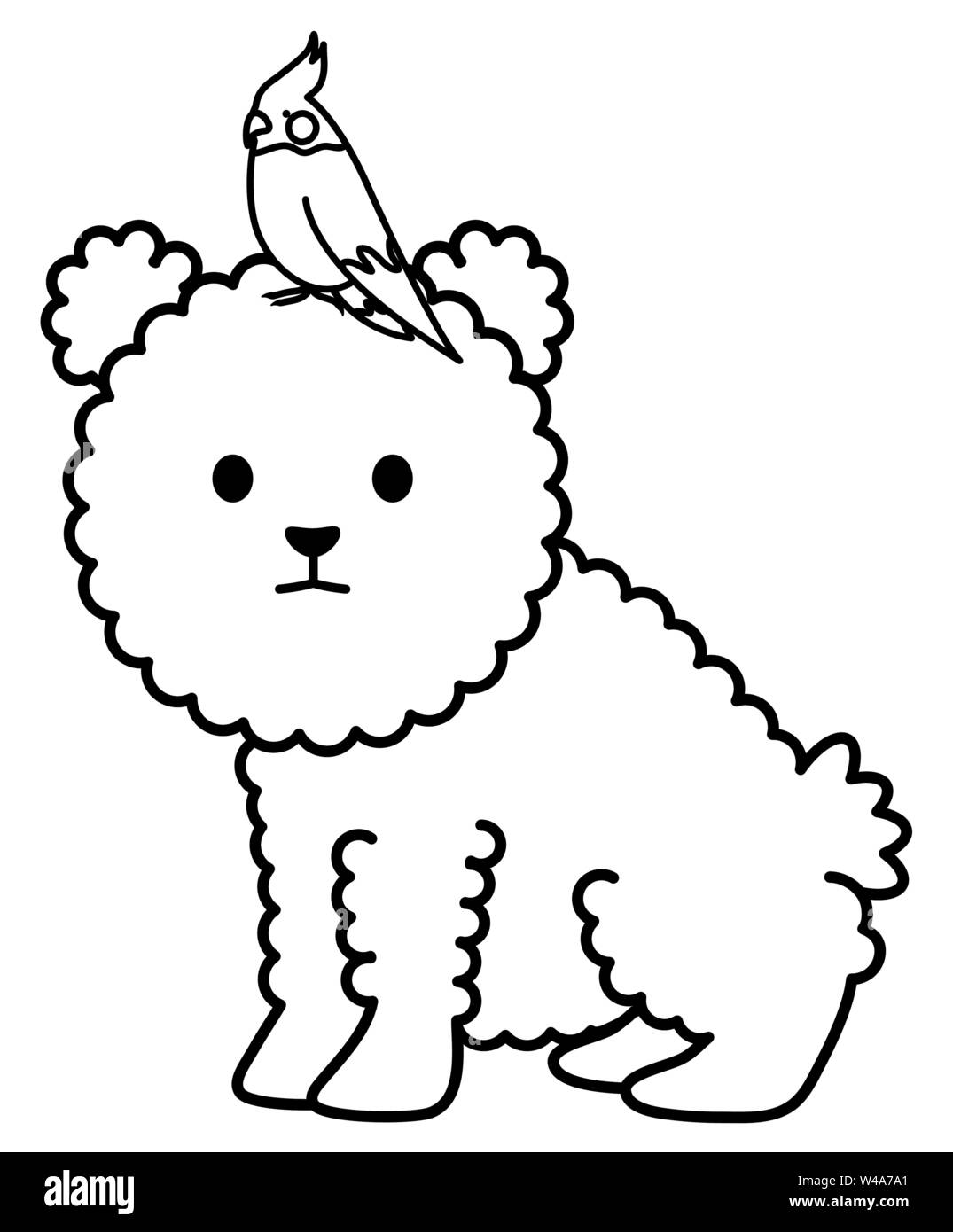 little dog with bird adorables mascots characters vector illustration ...